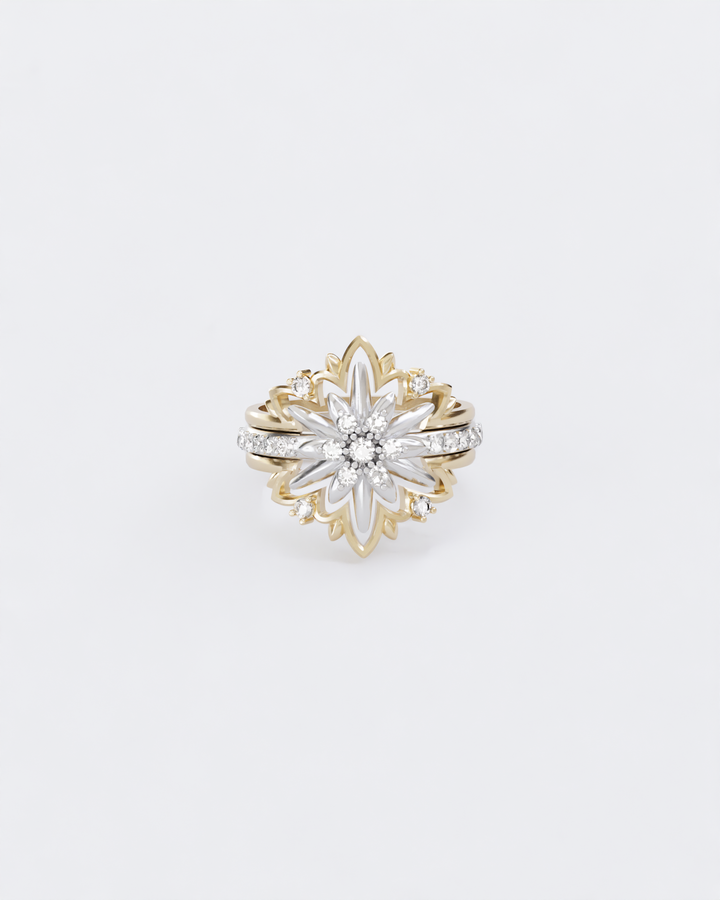 Gold ring Edelweiss with diamonds